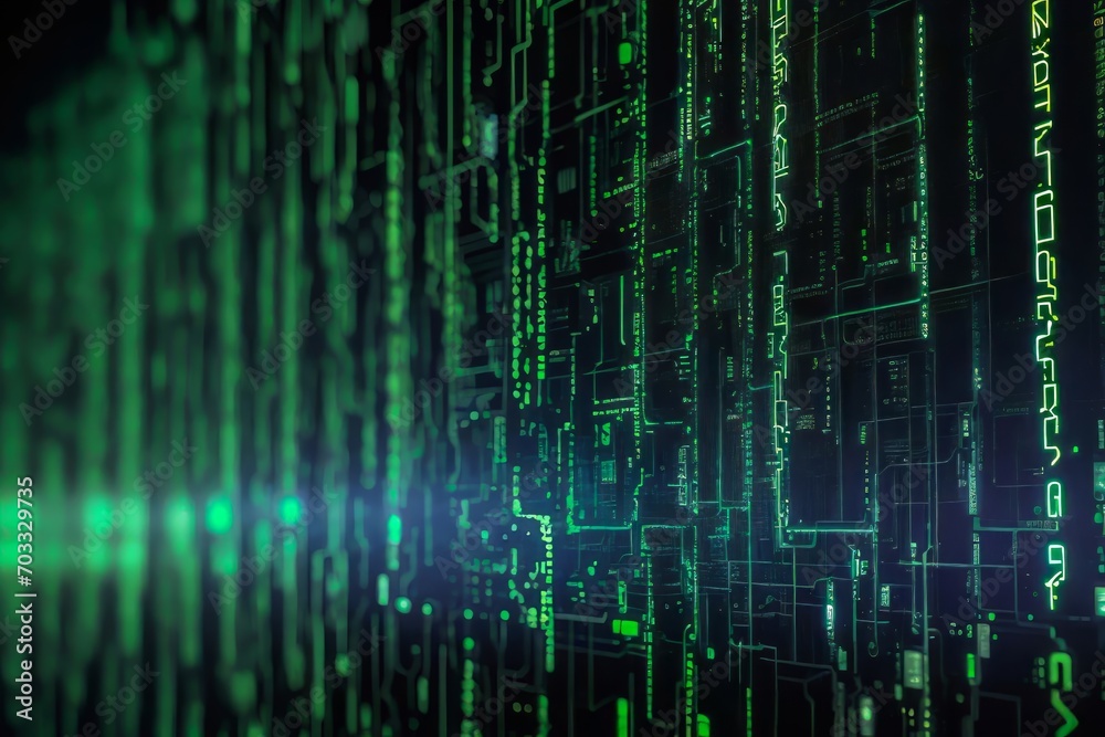 Digital Matrix Binary Code and Symbols Streaming Down Background ...