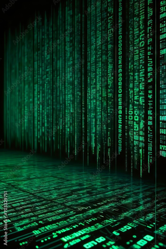 Digital Matrix Binary Code and Symbols Streaming Down Background ...