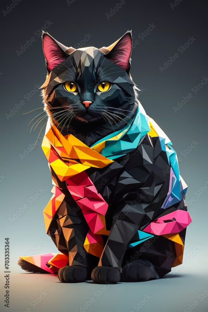 Colorful Abstract Paper Silhouette Design of a Black Cat Logo. Splash ...