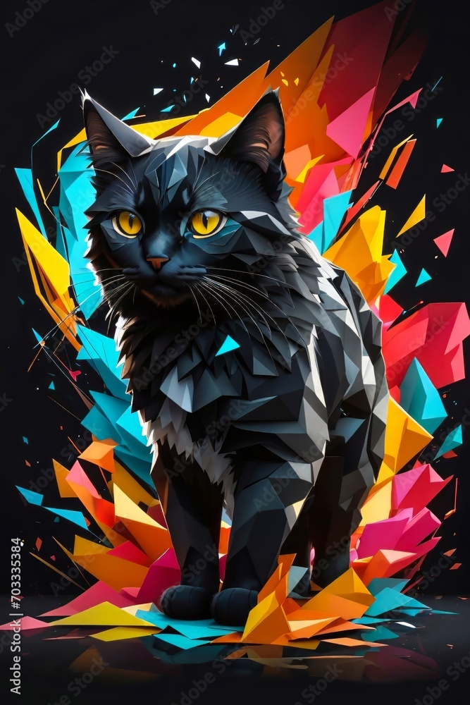 Colorful Abstract Paper Silhouette Design of a Black Cat Logo. Splash ...