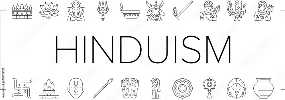 hinduism india hindu god religion icons set vector. indian lord statue ...