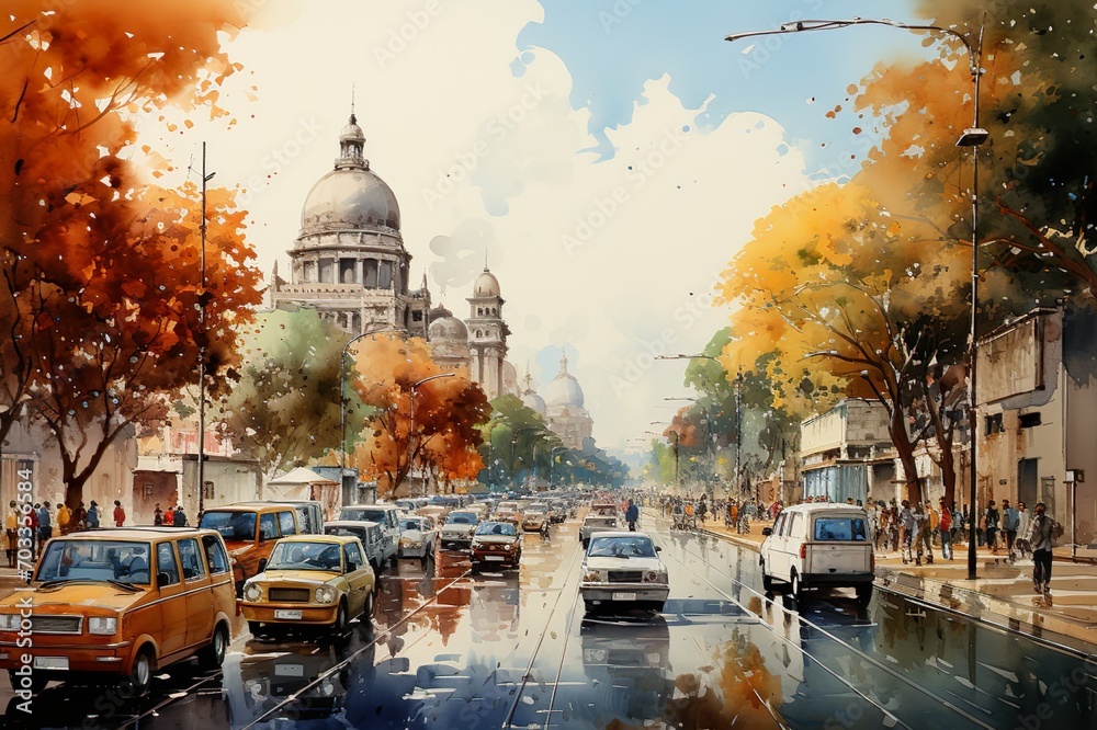 Views of Delhi, India drawing in the style of colored pencil and ...