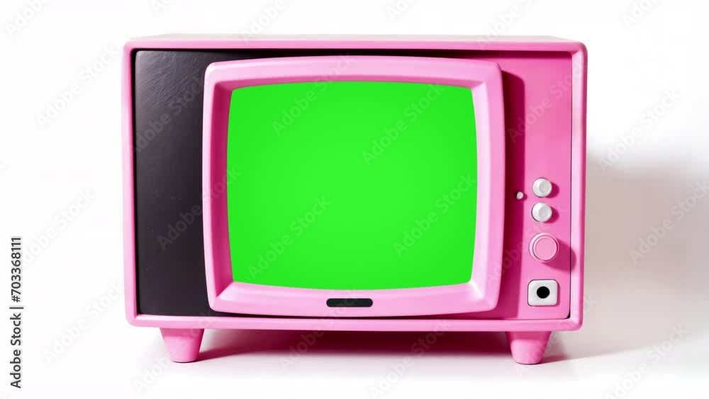 Vintage analog pink tv television with green screen placeholder - turn ...