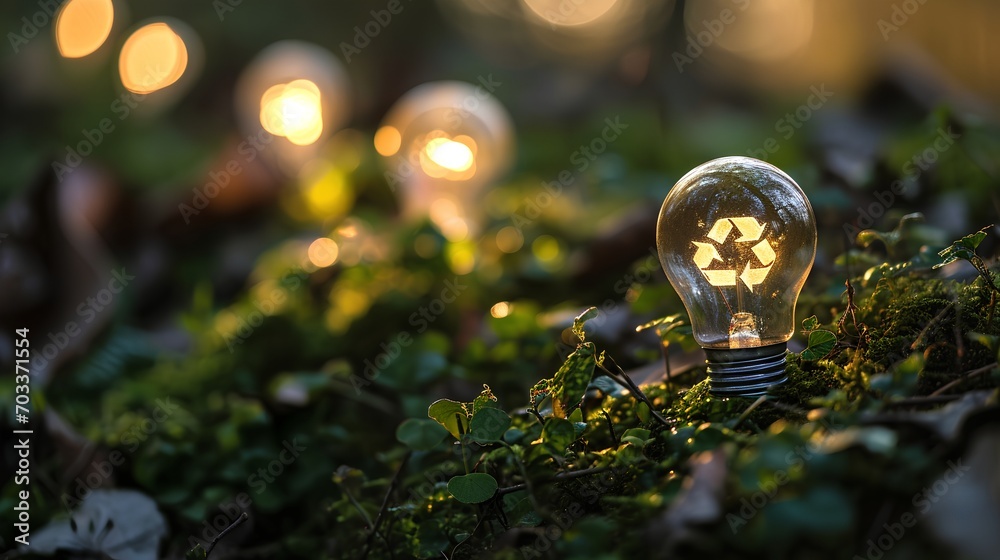Light bulbs featuring a recycle symbol, representing sustainable energy ...