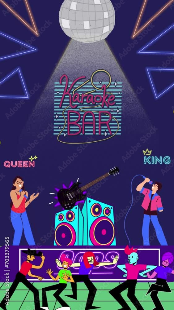 A vertical animation short video reel of people celebrating in a club ...