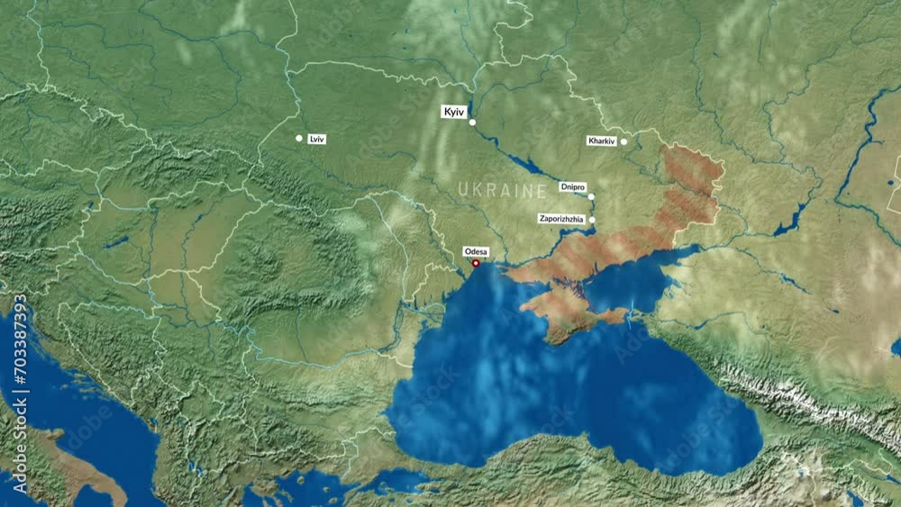 A map of Europe shows Ukraine and its neighboring countries. The city ...