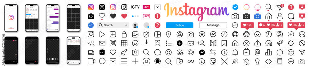 Big set instagram. Instagram mockup. Instagram screen social media and ...
