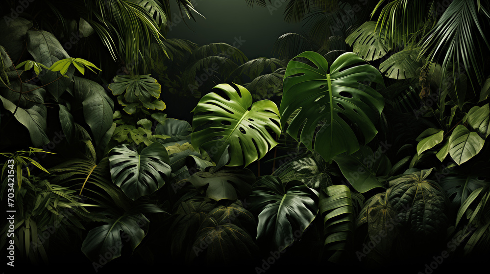 jungle with trees, Palm trees in a panoramic wallpaper, rich green ...