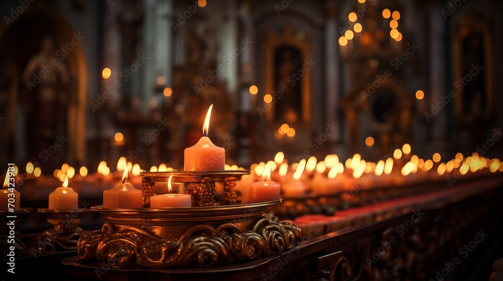 Soft glow of church candles - high-resolution 8k wallpaper stock photo ...