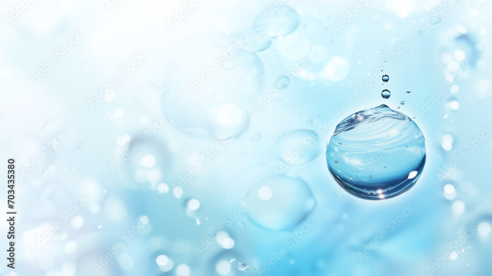 Hydrated and glowing H2O floating water drop on blue background - for ...
