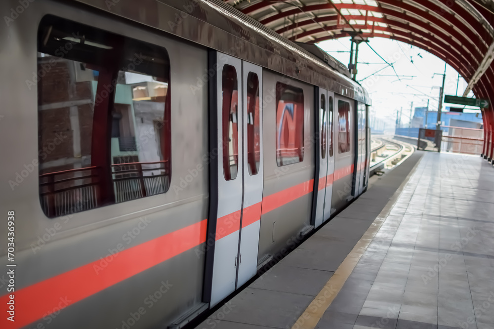New Delhi India - October 09 2023 - Delhi Metro train arriving at ...