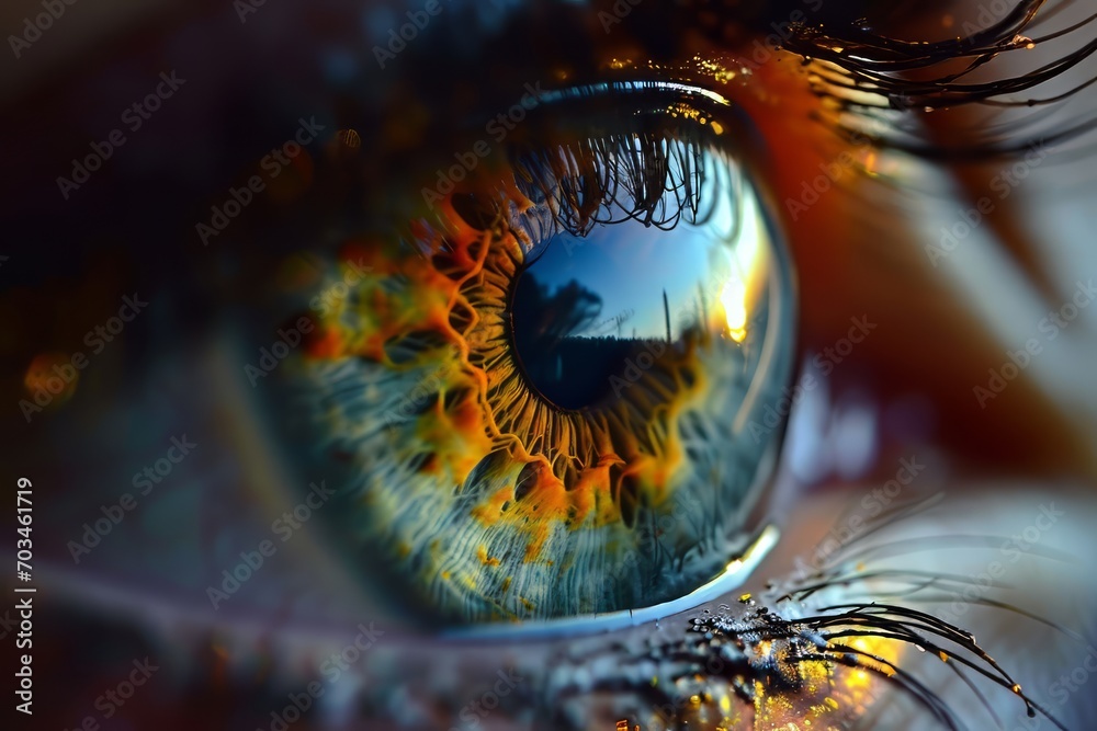 Human eye in double exposure with star nebula, extreme close up ...