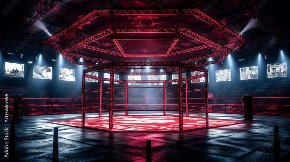 The Ring of Intensity Striking of a Sports Arena, with a Red Glow ...