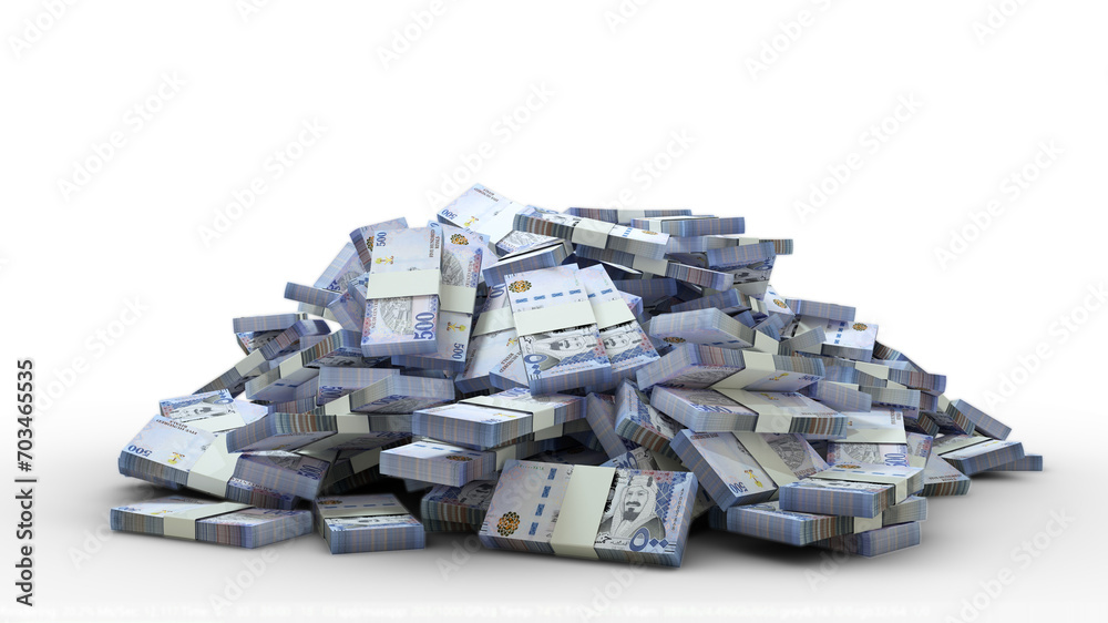 3D rendering of Stacks of Saudi riyal notes isolated on transparent ...