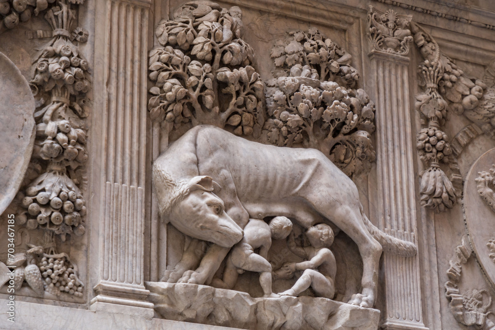 The Capitoline Wolf sculpture depicting a scene from the legend of the ...