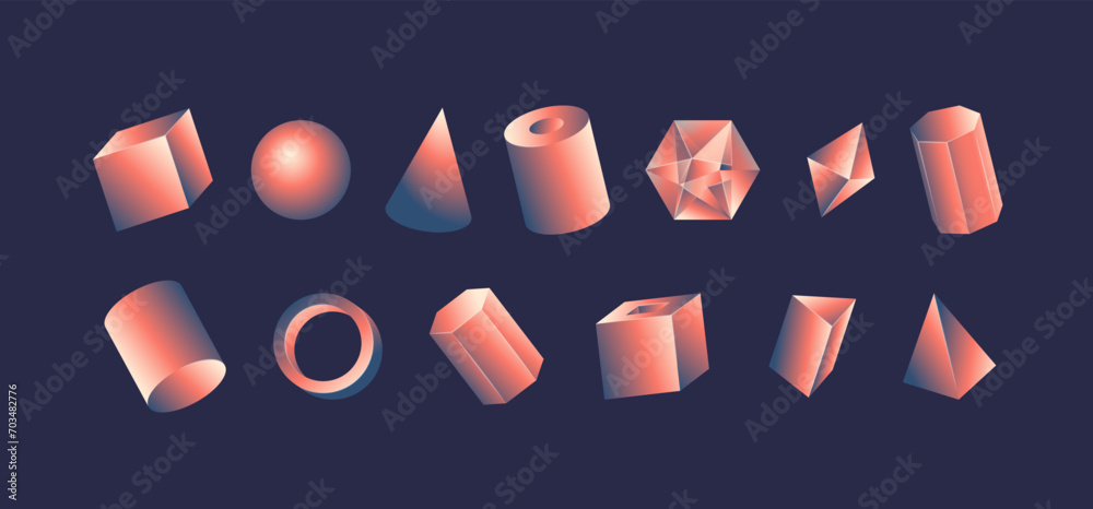 Vector gradient geometric shapes. Abstract simple 3d shapes. Bright ...