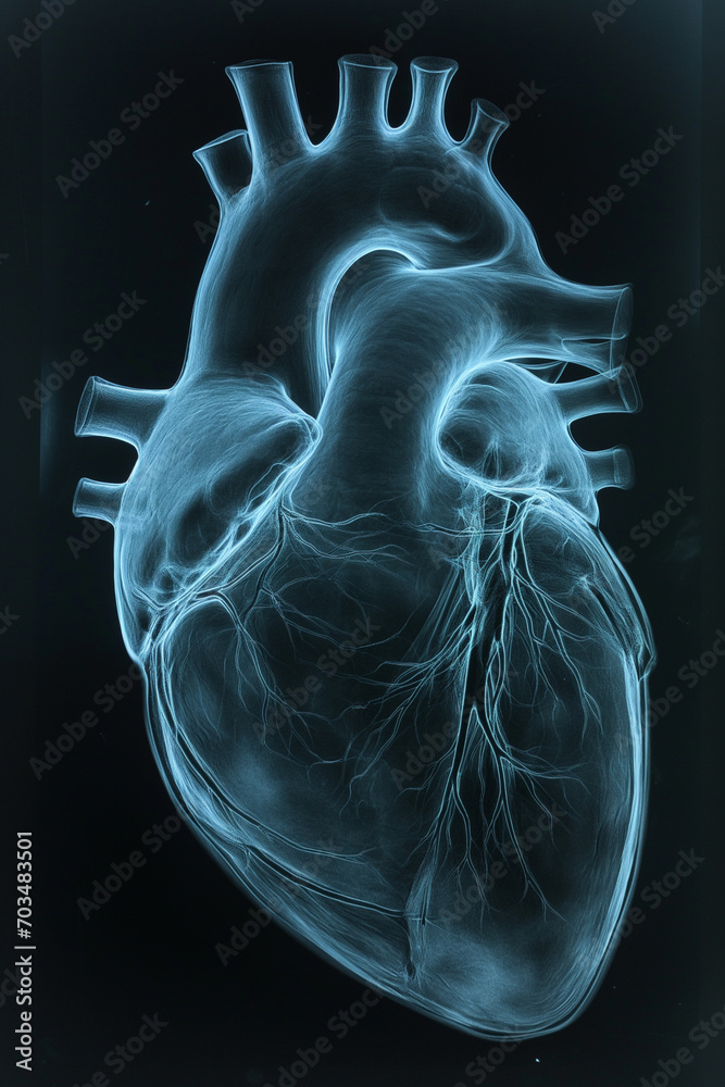 x-ray vision concept art depicting a human heart - black background ...