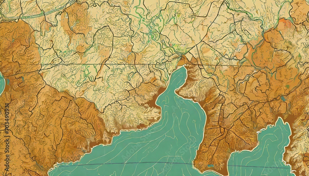 vector vintage topography contour outline map with relief elevation ...