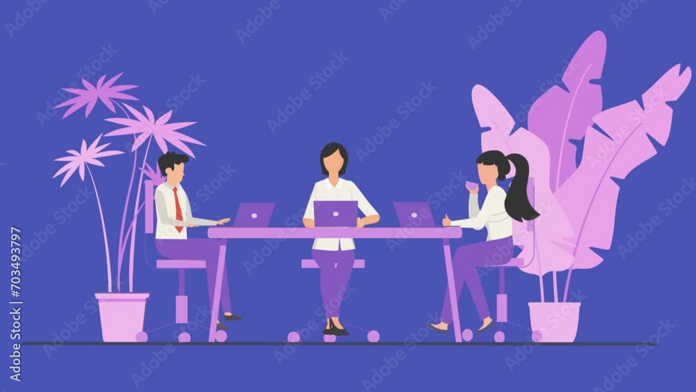 Animted Illustration of Young Teamwork of 3 Colleagues sitting of ...