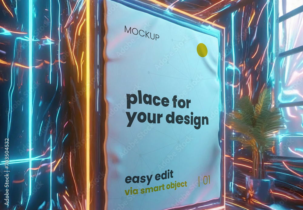 Neon Lights Frame Poster Mockup 07 Stock Template | Adobe Stock