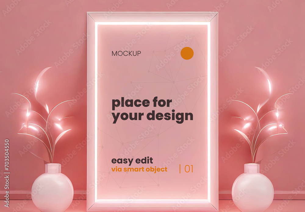Neon Lights Frame Poster Mockup 09 Stock Template | Adobe Stock