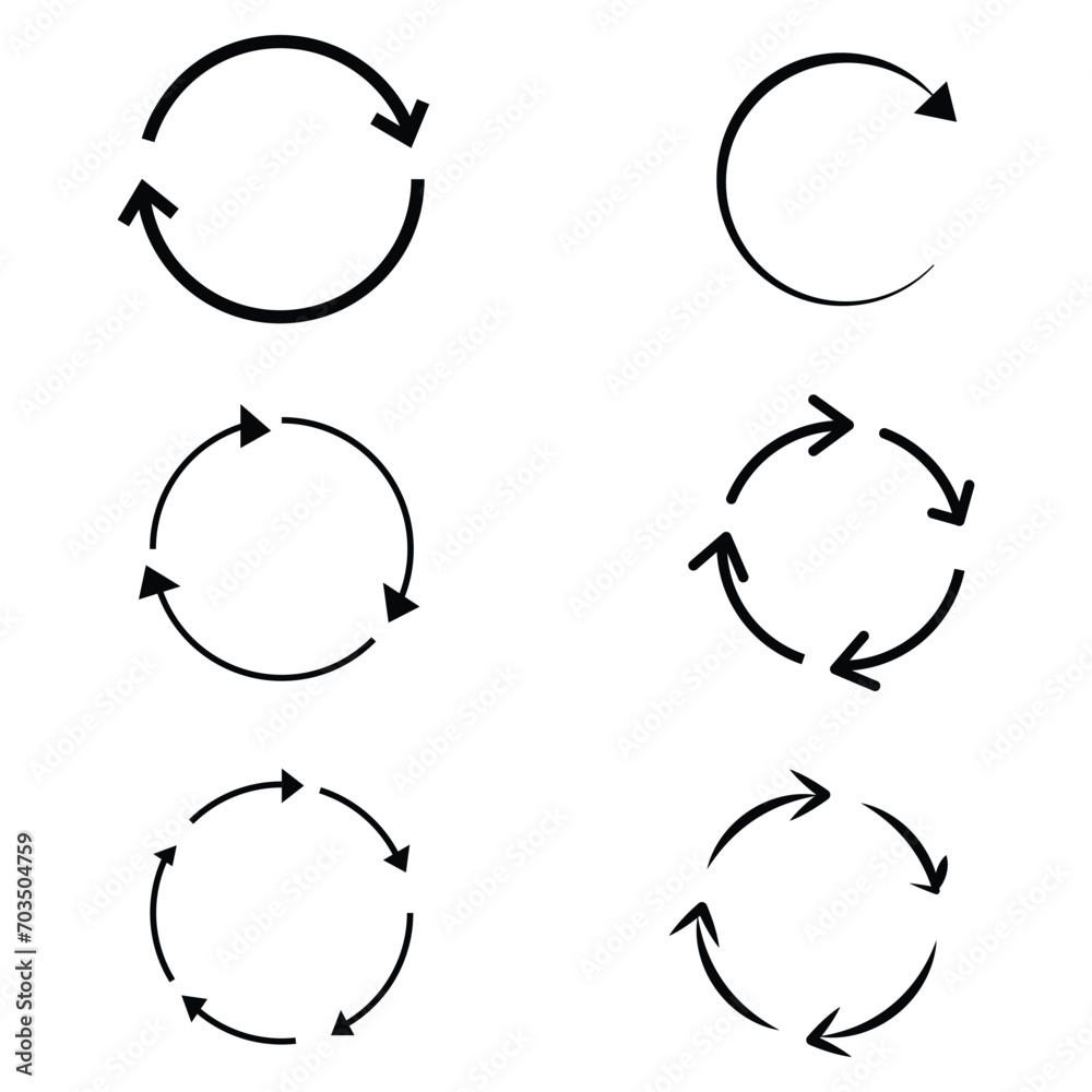 Set of 6 circle arrow icon set. circular arrow icon, refresh, reload arrow icon symbol sign ...