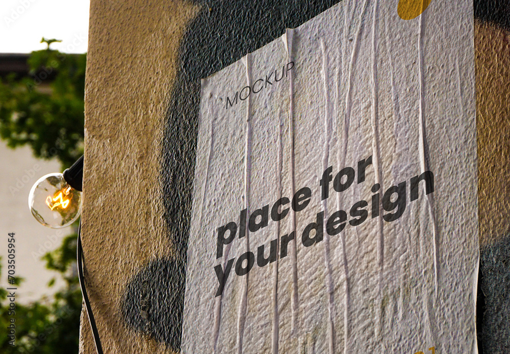 Vertical Paper Sign Paste on Street Wall Mockup Stock Template | Adobe ...
