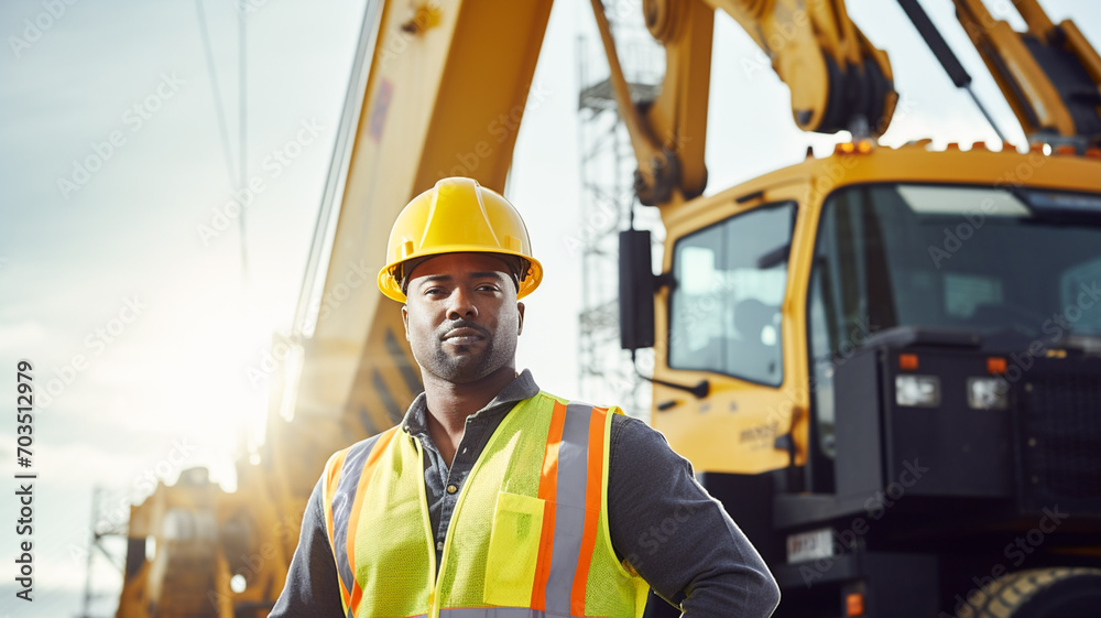 Portrait of african american crane operator daily work construction ...