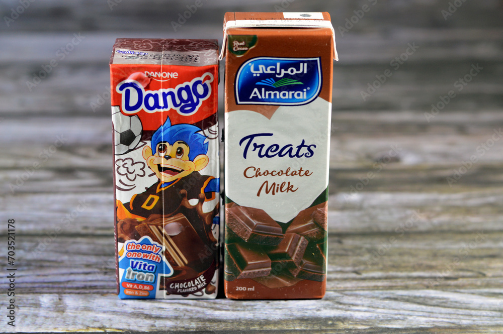 Cairo, Egypt, January 2 2024: Almarai Treats and Danone Dango Chocolate ...