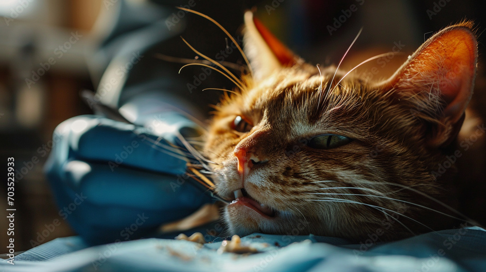 Feline Dental Extraction: A vet performing a delicate dental extraction ...