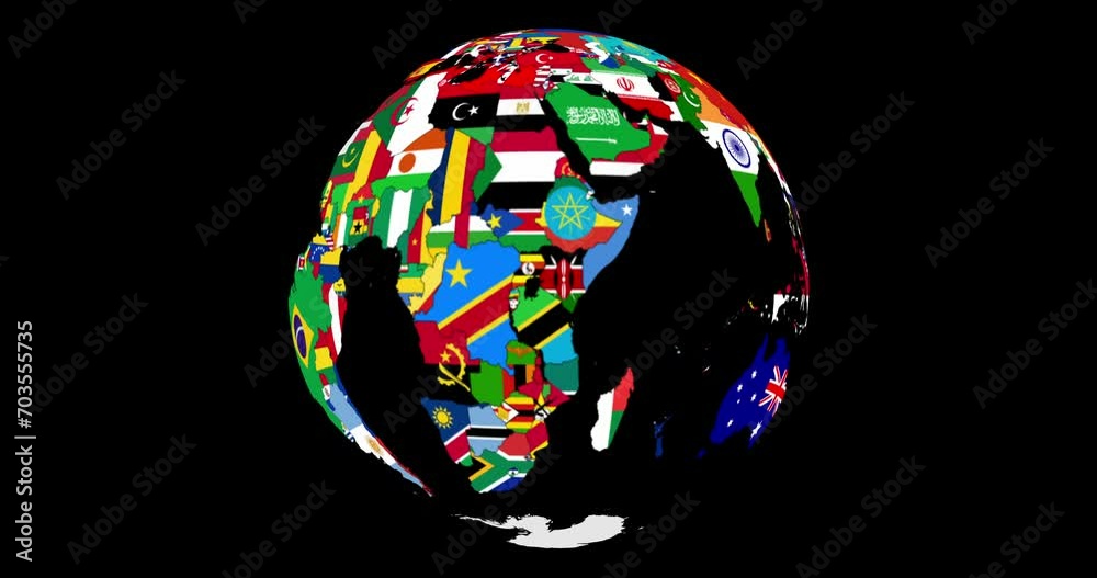 3D Political map of the world on a rotating globe | black pure ...