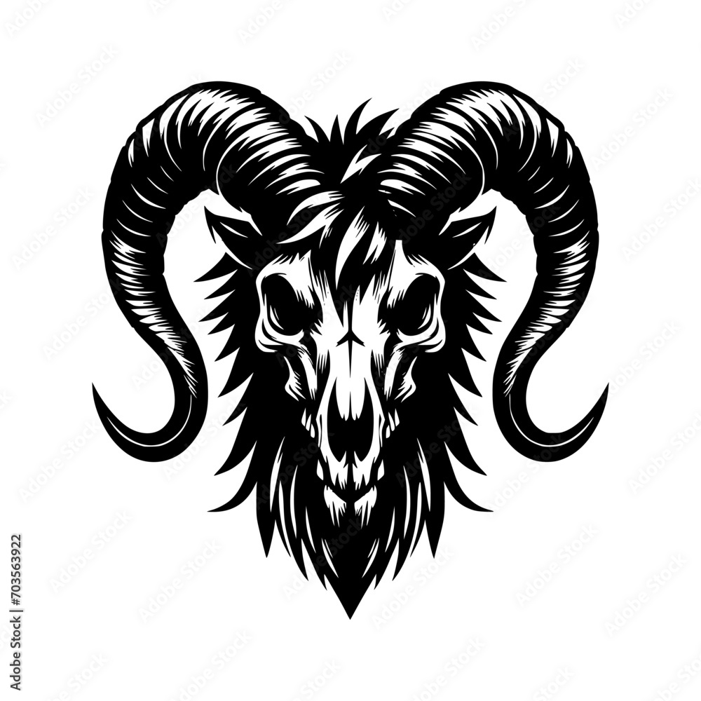 Vector logo of an evil skeleton. black and white logo of a scary goat ...