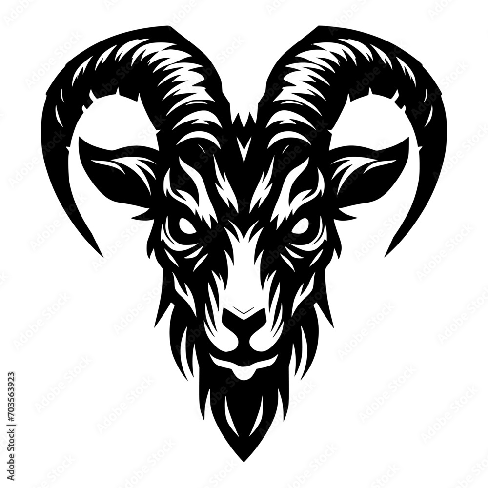 Vector logo of an evil skeleton. black and white logo of a scary goat ...