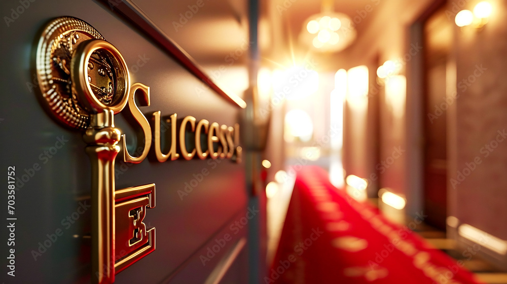 Golden Gateway: Key to Success Revealed with Red Carpet Entrance ...