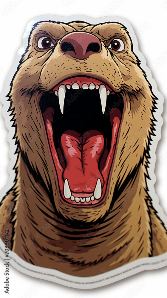 Angry Bear Sticker Design with Roaring Expression Stock Illustration ...
