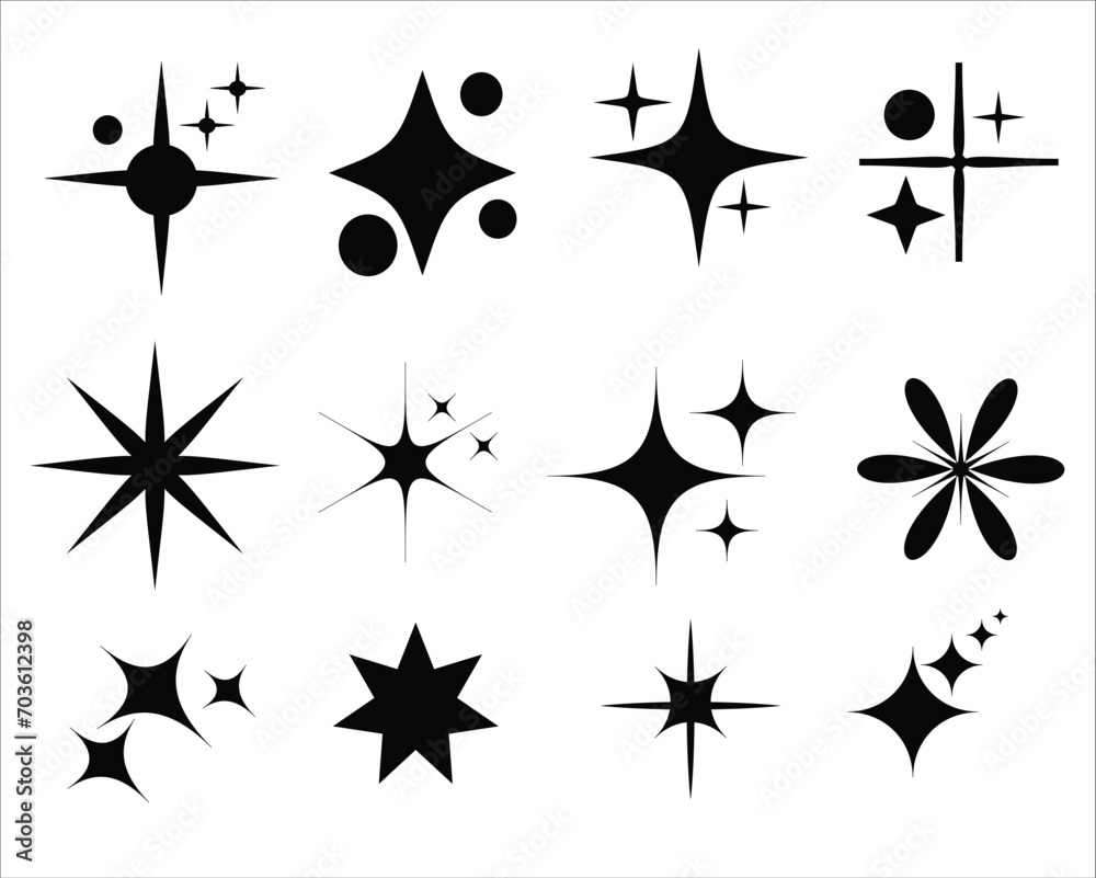 Vecteur Stock Star Collection ,Sparkle Star Icon Set Vector Stock Illustration. Different forms ...