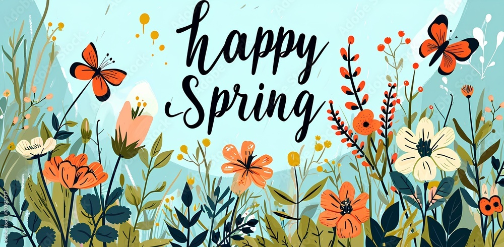 simple spring background with the inscription text happy spring on it ...