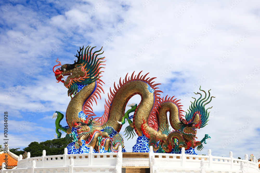 Dragon and lion dance against with Dragon Status, Chinese Culture Stock ...