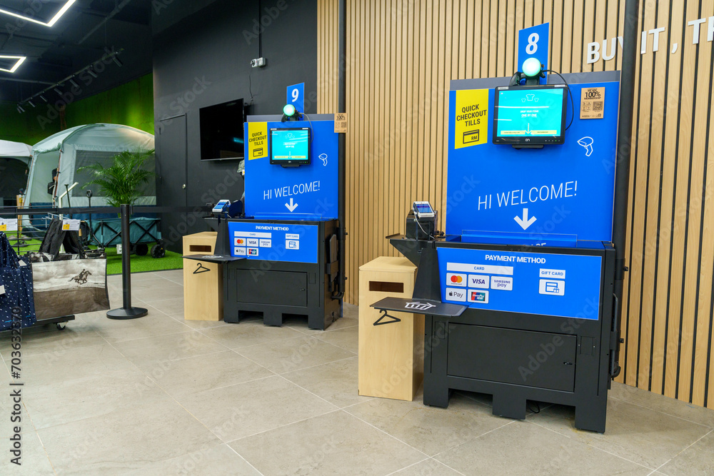 PENANG, MALAYSIA - 24 NOV 2023: Interior view of Decathlon quick ...