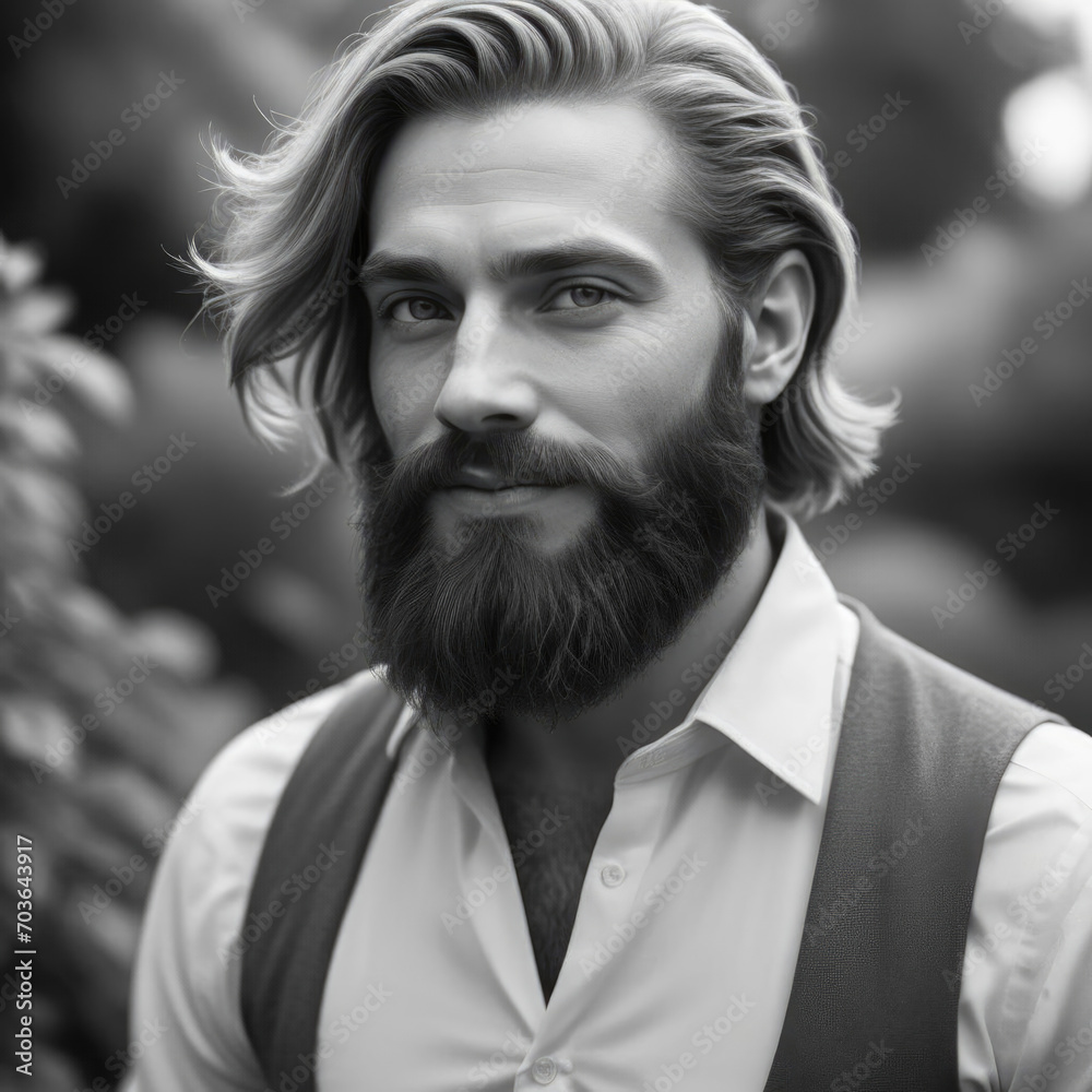 The Rugged Gardener - A wide-angle, monochrome render of a robust ...