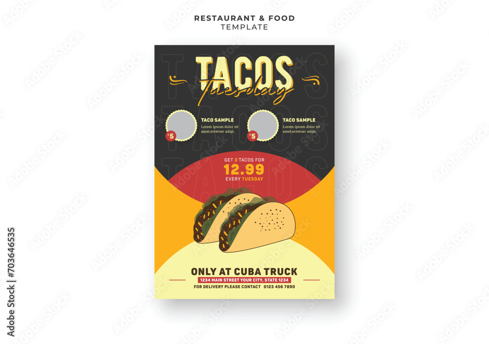 Tasty mexican tacos restaurant menu cover social media flyer banner ...