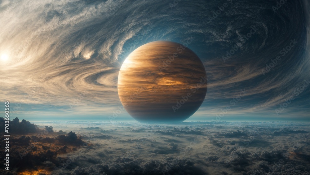 a gas giant with swirling storms, massive atmospheric phenomena, and ...