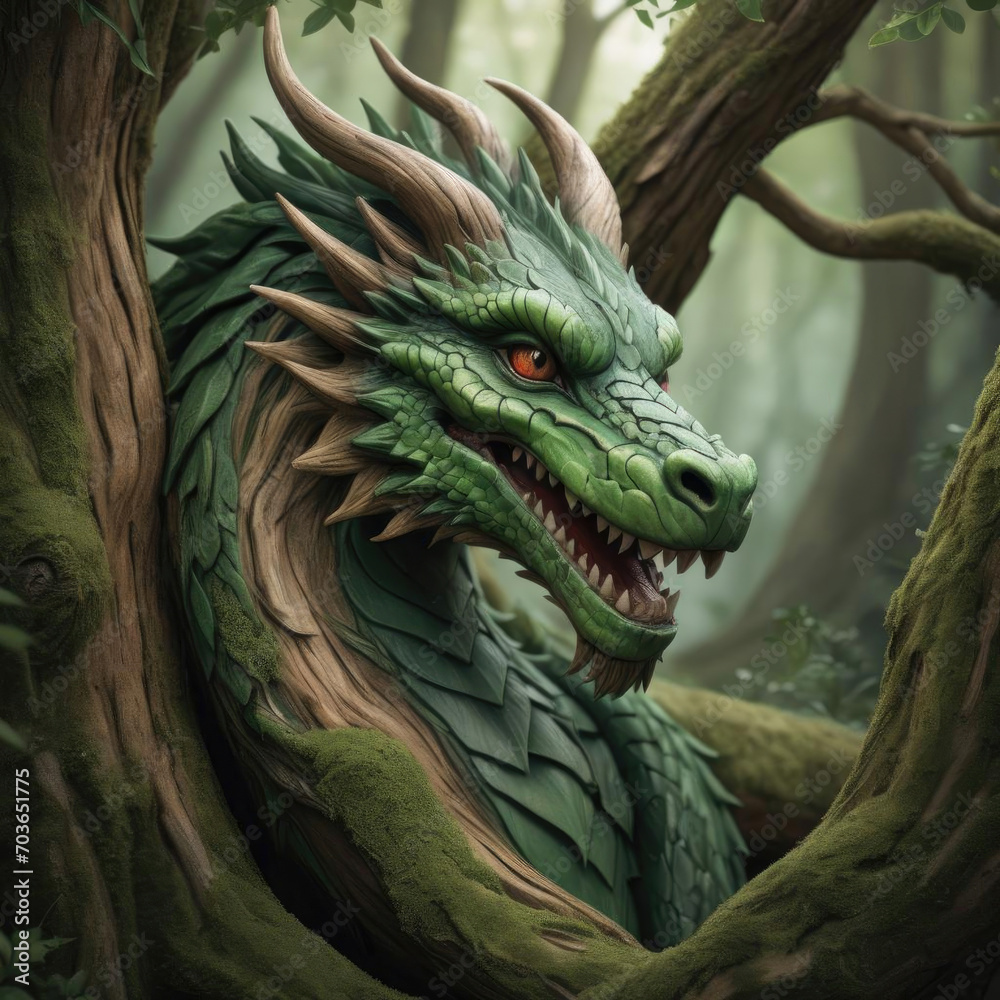Enchanted Forest Dragon - A realistic and detailed illustration of a ...
