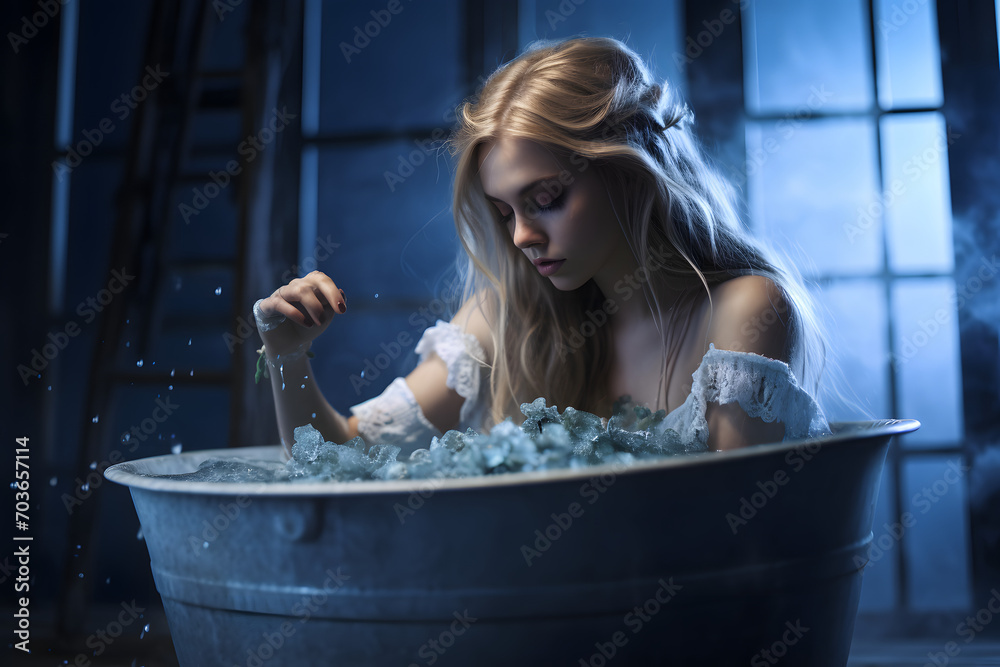 Ice Bath, woman taking a bath, bathing, ice bath, healthy bath in ice ...
