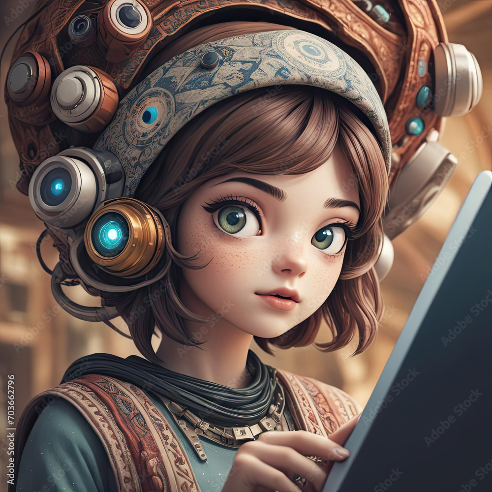 Gen Z at a Tech Convention - Close-up worm's eye view headshot portrait ...