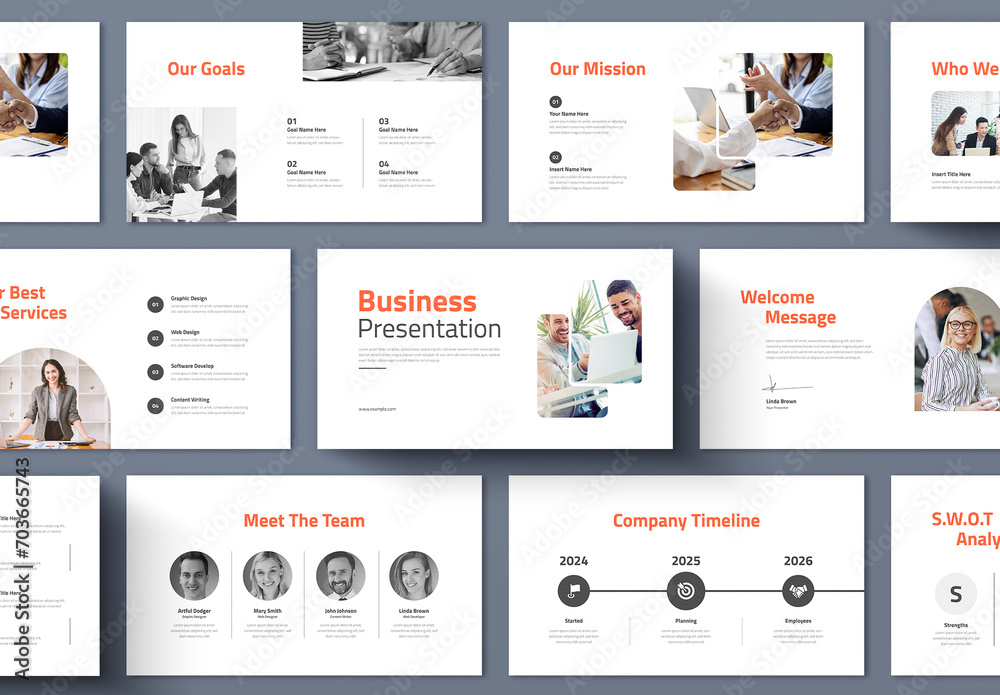 Gray and Orange Minimal Business Presentation Layout Template Stock ...