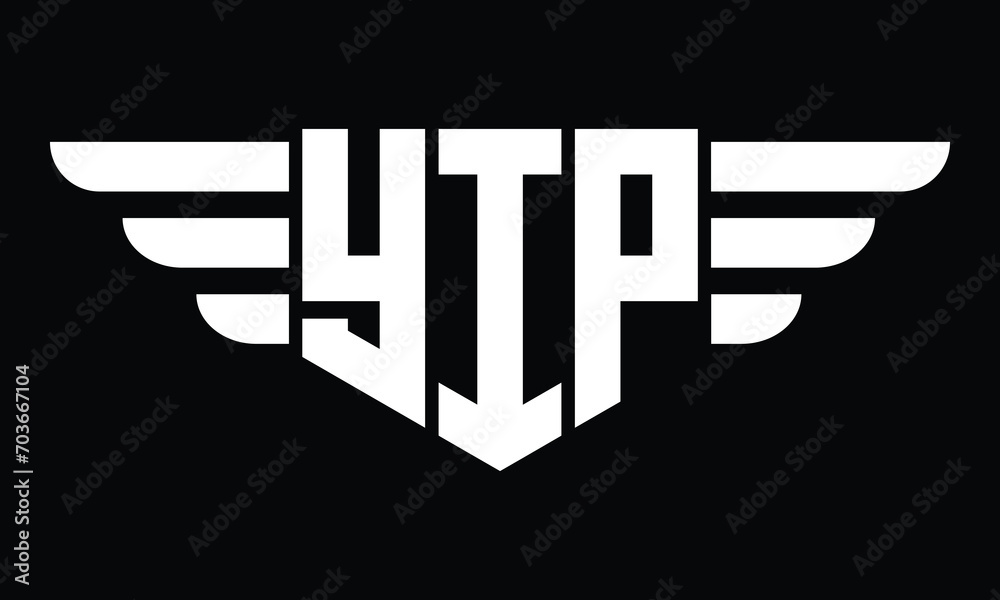 YIP three letter logo, creative wings shape logo design vector template ...