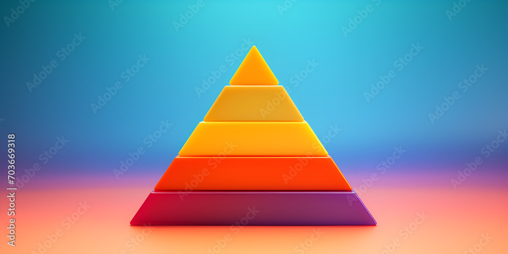 3d rendering pyramid chart level color cool and hot on purple ...