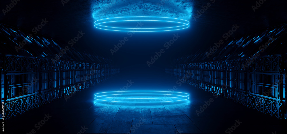 Futuristic Cyber Neon Blue Electric Glowing Laser Stage Circle LIghts ...