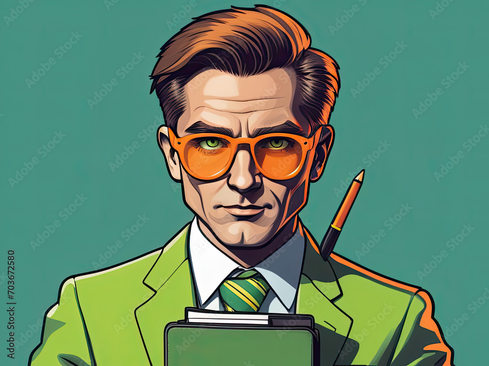 Retro Yuppie Portrait - Close-up telephoto shot of a character in a ...